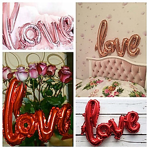 WULEEUPER Love Balloon Banner 42.5 Inches Handwriting Letter Giant Celebration Balloon Romantic Wedding Bridal Shower Anniversary Engagement Party Decoration (Champagne-Gold)