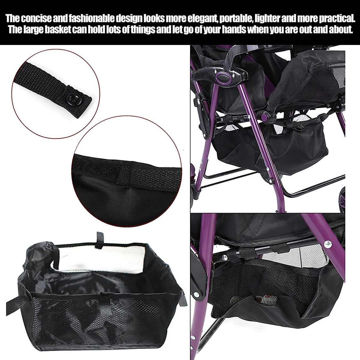 Baby Stroller Pram, Bottom Basket Infant Pushchair Shopping Storage Case Organizer Bag, 11.8 x 9.8 x 3.9Inch