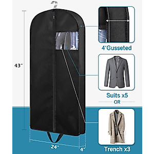 KIMBORA 43" Suit Bags for Closet Storage and Travel, Gusseted Hanging Garment Bags for Men Suit Cover With Handles for Clothes, Coats, Jackets, Shirts（3 Packs）