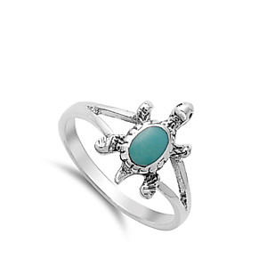 Women's Turtle Simulated Turquoise Polished Ring New .925 Sterling Silver Band Size 7
