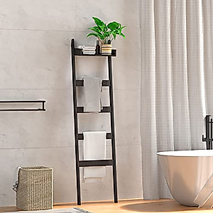 WTZ Blanket Ladder, 5-Layer Towel Racks, with Shelf Board, Blanket Holder with Anti-Slip Construction Home Decor, Decorative Blanket, Quilt, Towel, Scarf Ladder Shelves for, Bedroom, Bathroom, Black