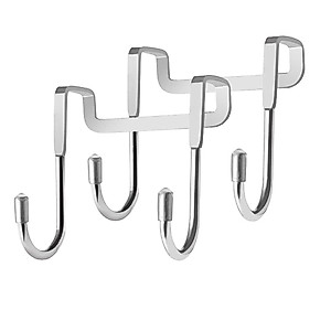 jixik 2pcs Over Door Hook, Double S-Shaped Hook Holder Hanger 7.3cm/2.9in Stainless Steel Free Punching Heavy Duty Door Back Hanging Hook for Towel Cloth Bag for Kitchen (Silver)