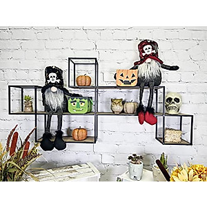 Admired By Nature White Oak Wood Modern Offset Mounted Metal Hanging Storage Floating Shelves, Black, ABN5E159-NTRL Wall Shelf