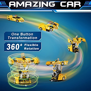 FDJ Remote Control Car - 2 in 1 Transform Car Robot, One Button Deformation to Robot with Flashing Lights, 1:18 Scale Transforming Car, 360 Degree Rotating Drifting Toys for 5+ Year Old Boys