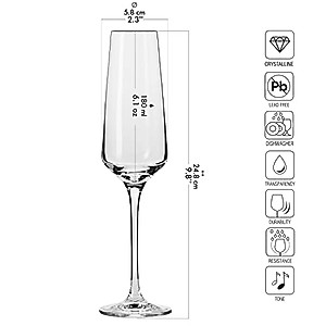 KROSNO Crystal Champagne Flute Glass | Set of 6 | 6.1 oz | Avant-Garde Collection | Perfect for Home, Restaurants and Parties | Dishwasher Safe