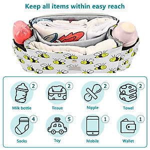 Sinestour Cute Animals Bee Stroller Organizer with Cup Holder Universal Stroller Organizer Bag Detachable Shoulder Strap Stroller Accessories for Diaper Phone Keys Toys Fit All Baby Stroller