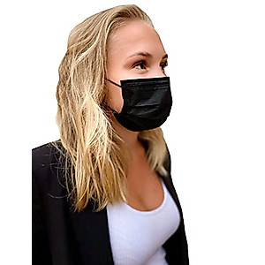 Black Shield - 100 + 2 Black Face Masks - 3 Layers - Ultra Comfy - Gentle Elastic Earloop - Disposable