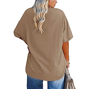Fisoew Womens Plus Size T-Shirts Summer Oversized Half Sleeve Crew Neck Tunic Tops Tees Khaki