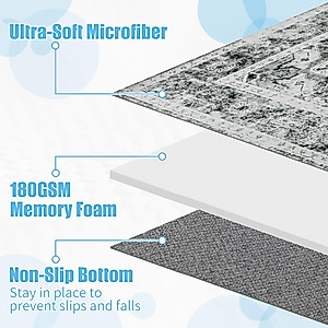 HOMBYS 8x10ft Thickened Memory Foam Area Rug for Living Room Bedroom, Large Soft Vintage Floor Carpet for Indoor, Boho Home Deco Non-Shedding, Grey, Machine Washable