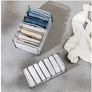 LAND CAST 2Pcs Wardrobe Clothes Organizer, 7Grid Washable Jeans Compartment Storage Box Foldable Closet Drawer Organizer Separation Box Clothes Storage bag for Pants Dress T-shirt Legging (Green, Jeans Grid)