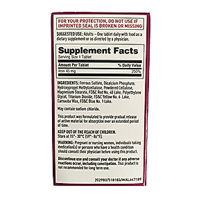 Walgreens Iron Slow Release High Potency Ferrous Sulfate 45mg, Tablets, 120 ea