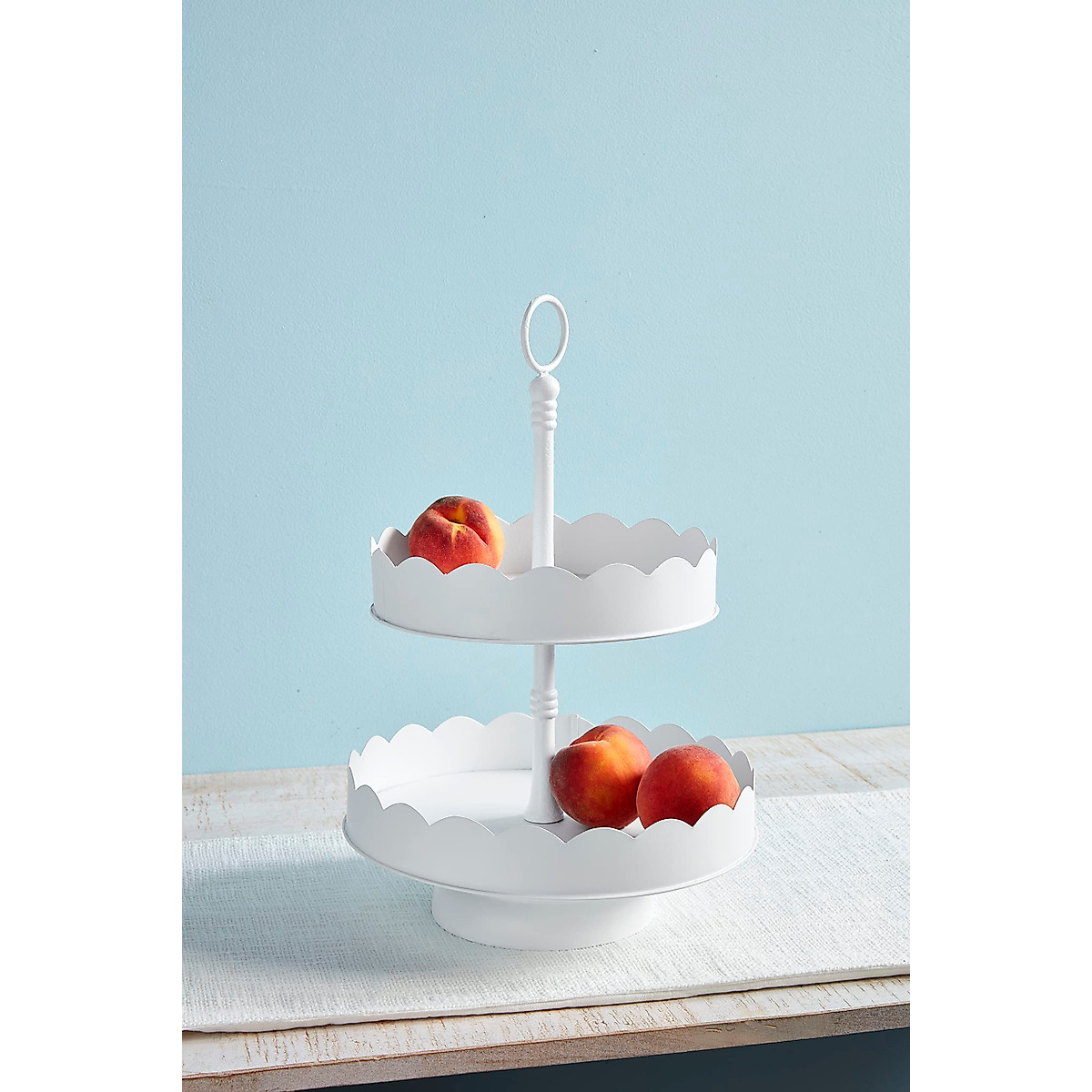 Mud Pie Scalloped Tiered Server, 18" x 11.25" dia, White