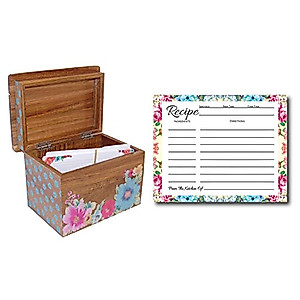 Pioneer Woman Recipe Box with Cards (50 Count Floral Recipe Cards), Recipe Card Box, Recipe Boxes, Recipe Cards 4x6 Inches, 4x6 Recipe Cards, Wooden Recipe Box (Acacia)