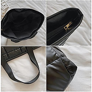 Puffer Tote Bag Large Quilted Puffy Tote Bag Soft Down Cotton Padded Shoulder Bag Quilted Bag for Womens Handbag Black