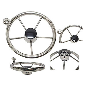 Pactrade Marine Destroyer 11" S.S Steering Wheel Control Knob Black Cap 5 Spoke