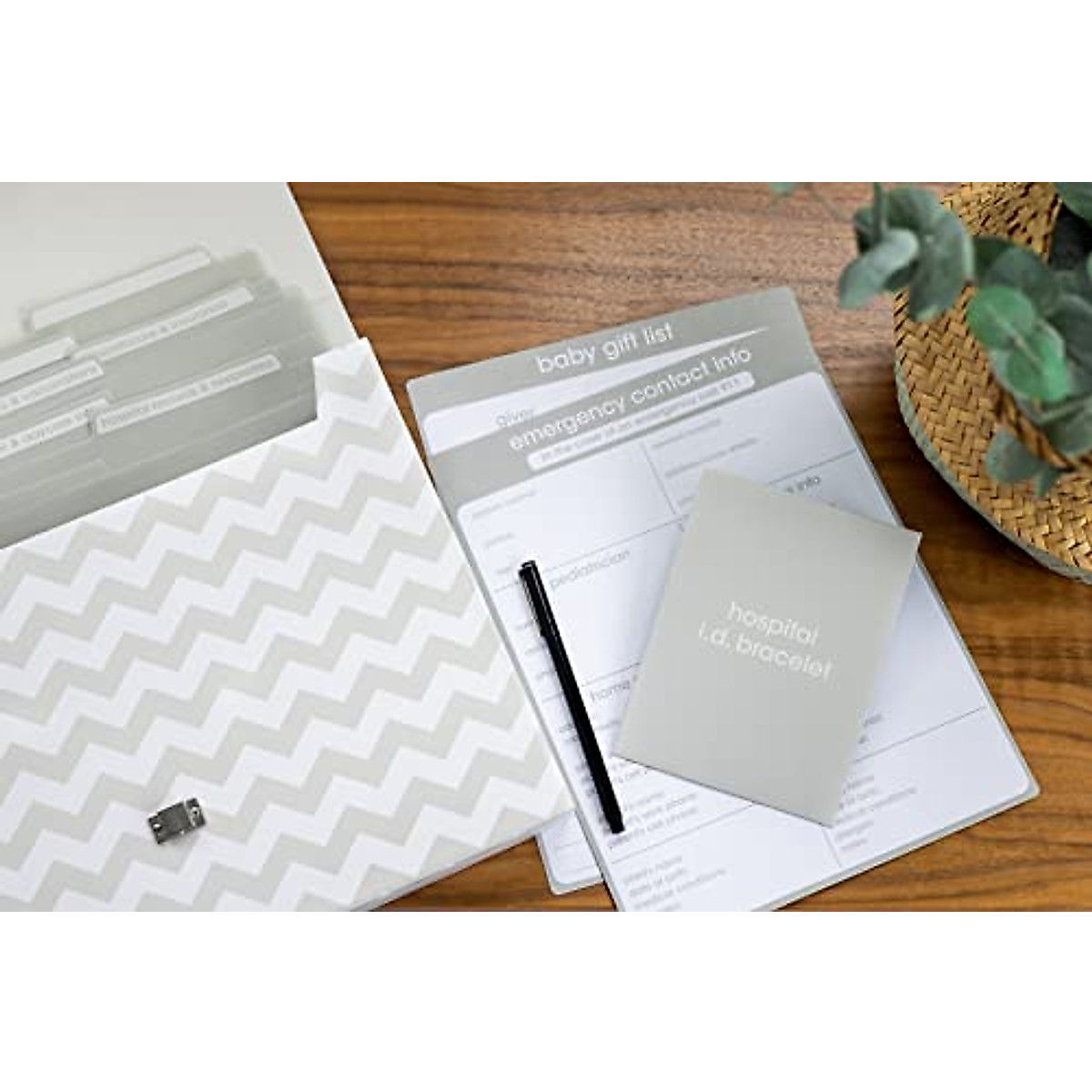 Pearhead Baby Document Organizer, Briefcase File Keeper to Store Baby's Records, Makes Great Gift for New Parents or Addition to Baby Shower Registry, Gray Chevron