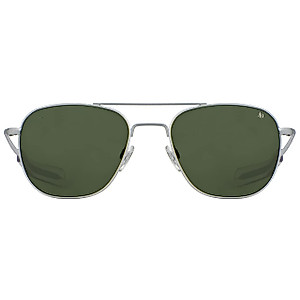 AO Original Pilot Sunglasses - Matte Silver - Calobar Green SkyMaster Glass Lenses - Bayonet Temple - Polarized - 55-20-140