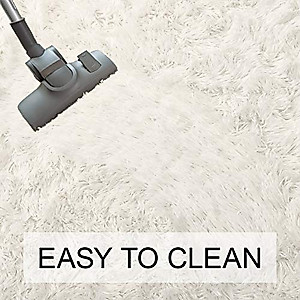 junovo Oval Fluffy Ultra Soft Area Rugs for Bedroom Plush Shaggy Carpet for Kids Room Bedside Nursery Mats, 2.6 x 5.3ft, Creamy