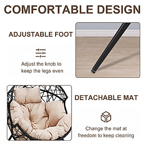 GOOGIC Patio Wicker Egg Chair,Outdoor Egg Chair with Cushion,Oversized Indoor Outdoor Egg Basket Lounge Chair for Patio, Backyard,Living Room,Garden,Steel Frame - Beige