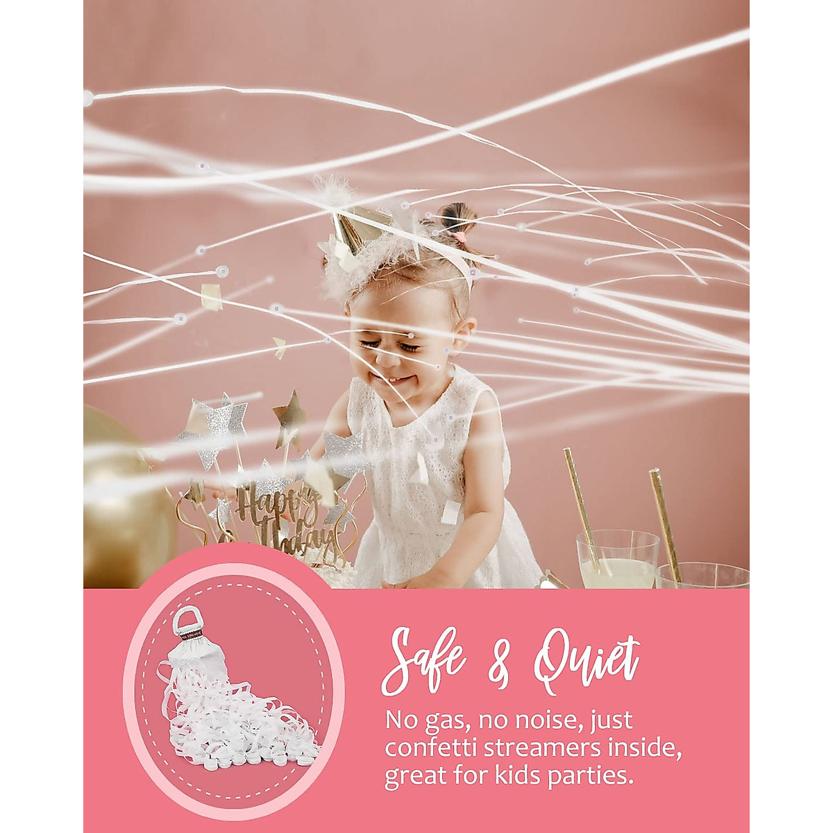 BATTIFE 40Pack Streamers Poppers, White Hand Throw Confetti Poppers, No Mess Paper Crackers for Wedding Birthday Party Celebrations, White