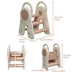 Benarita Step Stool for Toddler 3 Step Stool, Kids Foldable Step Stool for Bathroom Sink, Kitchen Counter Standing Tower, Step Ladder with Handles and Non-Slip Pads for Toilet Potty Training,Pink