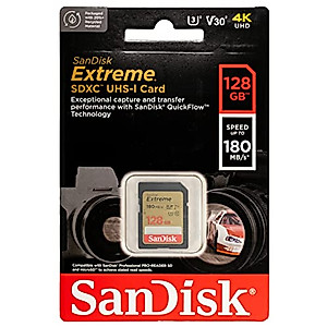 SanDisk Extreme 128GB SD Memory Card Works with Sony Alpha a7C, a6600, a6100, a6400 Mirrorless Camera (SDSDXVA-128G-GNCIN) U3 SDXC UHS-I Bundle with (1) Everything But Stromboli Micro & SD Card Reader
