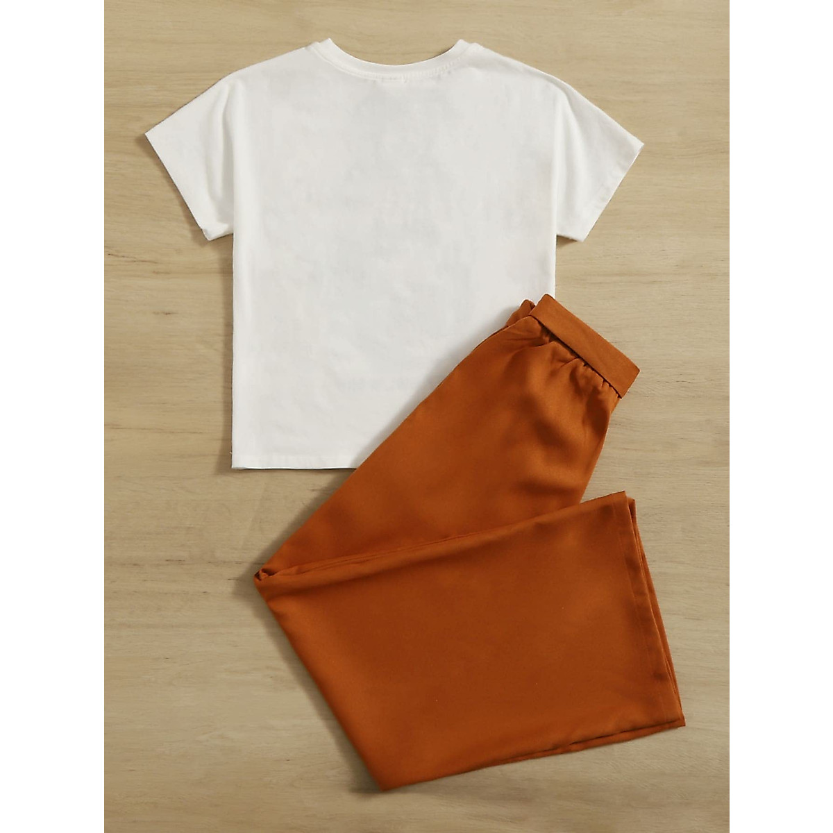 OYOANGLE Girl's 2 Piece Outfits Letter Graphic Floral Print Short Sleeve Blouse T Shirt Top and Belted Pants Sets Multicolor 11-12 Years