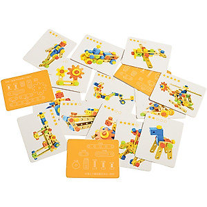 Constructive Playthings Wood Stress Nut and Bolt Builder with Activity Cards, Building Toys for Toddlers, Early STEM and Fine Motor Skills, 84-Piece Kids Playset, Ages 3 Years Plus