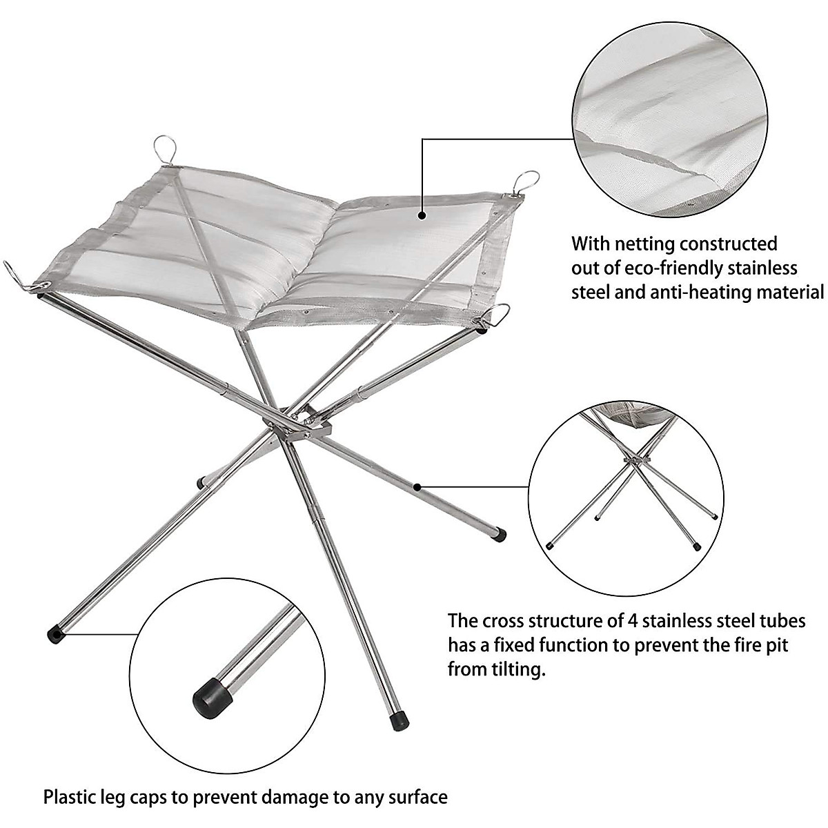 Finderomend Portable Fire Pit for Camping 22 Inch Mesh Collapsible Folding Fire Pit with Stainless Steel for Campfire, Outdoor, Camping and Travel- Include Carry Bag