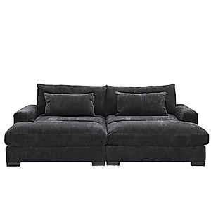 US Pride Furniture Luxe Double Chaise Sleeper Sofa with Soft Corduroy Upholstery, Adaptable to Twin Bed, Comfortable Living Room Couch for Modern Homes, 89.9" Wide, Black
