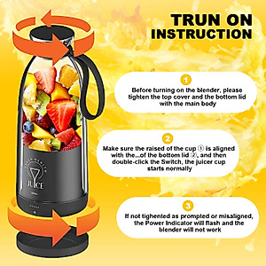 Portable Blender, 500ML Personal Blender for Shakes and Smoothies, Traveling Fruit Veggie Juicer Cup, USB Rechargeable with Six Blades for Sports Travel and Outdoors (black)