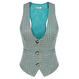 GRACE KARIN Blazers for Women Vintage Plaid Vest Suit Jackets for Renaissance Pirate Cosplay Teal