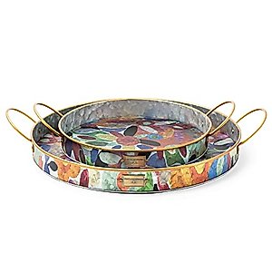 Mackenzie-Childs Avant Galvanized Outdoor Decorative Trays, Set of 2