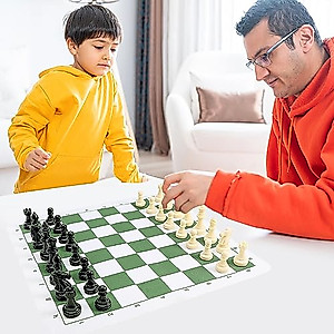 Portable Chess & Checkers Set, 42cm Tournament Chess Mat with Chess & Storage Bag, PU Leather Tournament Roll Up Chess Board Travel Chess Sets(Size:42cm)