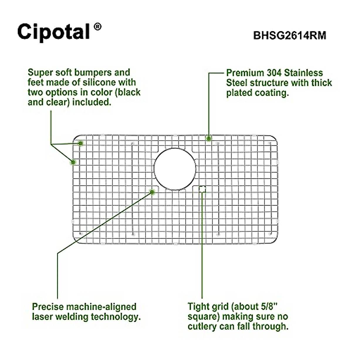 CIPOTAL 25.5 in. x 13.5 in. Rear Drain Sink Grid with Supersoft Silicone Feet in 304 Grade Stainless Steel