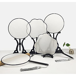 Personalized White Chinese Natural Silk Hand Fans Wedding Women Decorative Fan Traditional Craft Long Handle (Total Long 13.78 inches, white huaguan Ebony handle)