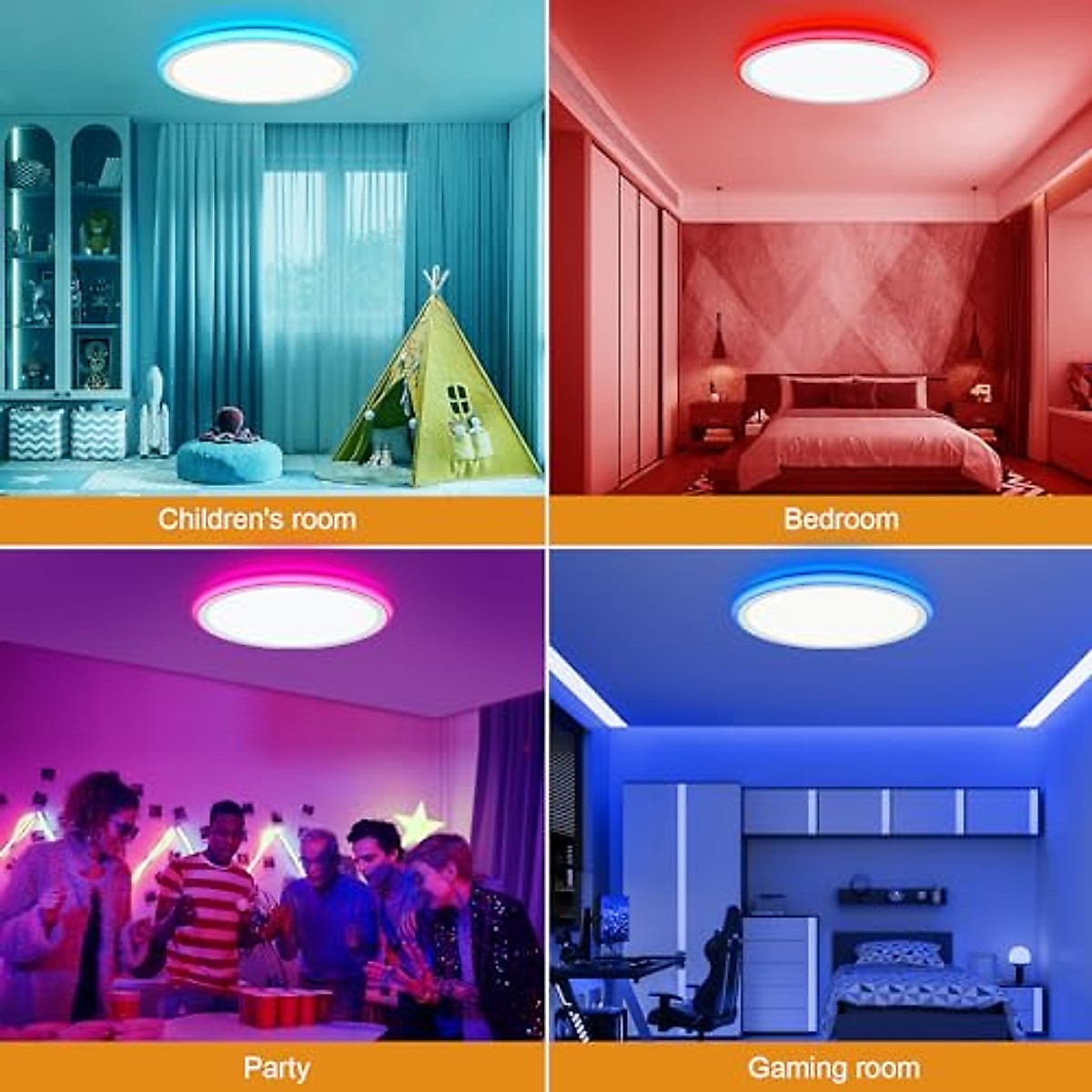 LEZOE RGB Led Flush Mount Ceiling Light Dimmable with Remote Control, 13Inch 24W 2400LM 3000-6500K RGB Color Changing Light Fixture, Round Ceiling Lamp for Living Room Bedroom Kids Room Party Festival