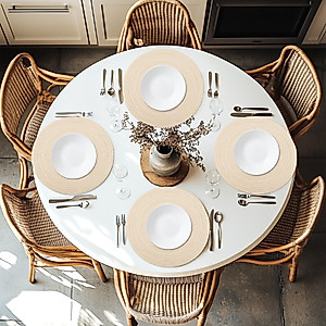 Braided Round Placemats Set of 6,Woven Washable Non-Slip Table Mats for Kitchen Dining, 14.5 Inch, Heat Resistant - Natural Fabric Indoor Outdoor Place Mats(Beige)