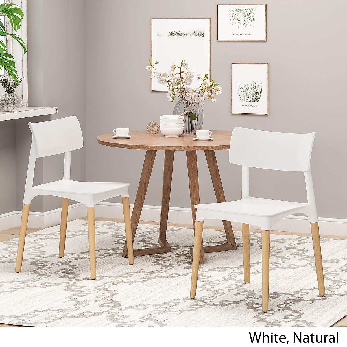 Christopher Knight Home Isabel Modern Dining Chair with Beech Wood Legs (Set of 2), White and Natural