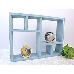 Mini Crystal Display Shelf by Shelf & Stone, Rustic Wall-Mounted Floating Shelf for Farmhouse Décor. Great Nightstand/Apothecary Shelf for Fossils, Reiki Crystals, Countertop Organizer (Patina Green)