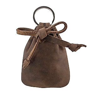 Hide & Drink, Mini Medieval Pouch Keychain, Tiny Bag with Keyring, Coin Organizer, Coin Pouch, Change Holder, Full Grain Leather, Handmade, Bourbon Brown