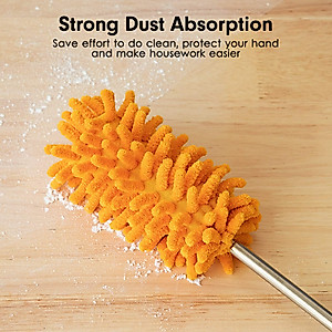 Microfiber Duster for Cleaning, Tukuos Hand Washable Dusters with 2pcs Replaceable Microfiber Head, Extendable Pole, Detachable Cleaning Supplies for Office, Car, Window, Furniture, Ceiling Fan