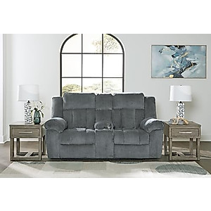 Signature Design by Ashley Tip-Off Modern Wall Hugger Power Reclining Loveseat with Adjustable Headrest, USB Ports, Storage and Cup Holders, Gray