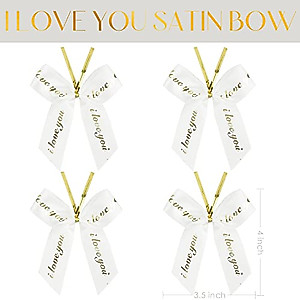 AIMUDI White Bows with Twist Tie for Wedding Favors White and Gold Bows I Love You Ribbon Bows for Gift Wrapping Premade Bows for Treat Bags Candy Apple Valentine's Day Bridal Shower -50 Counts