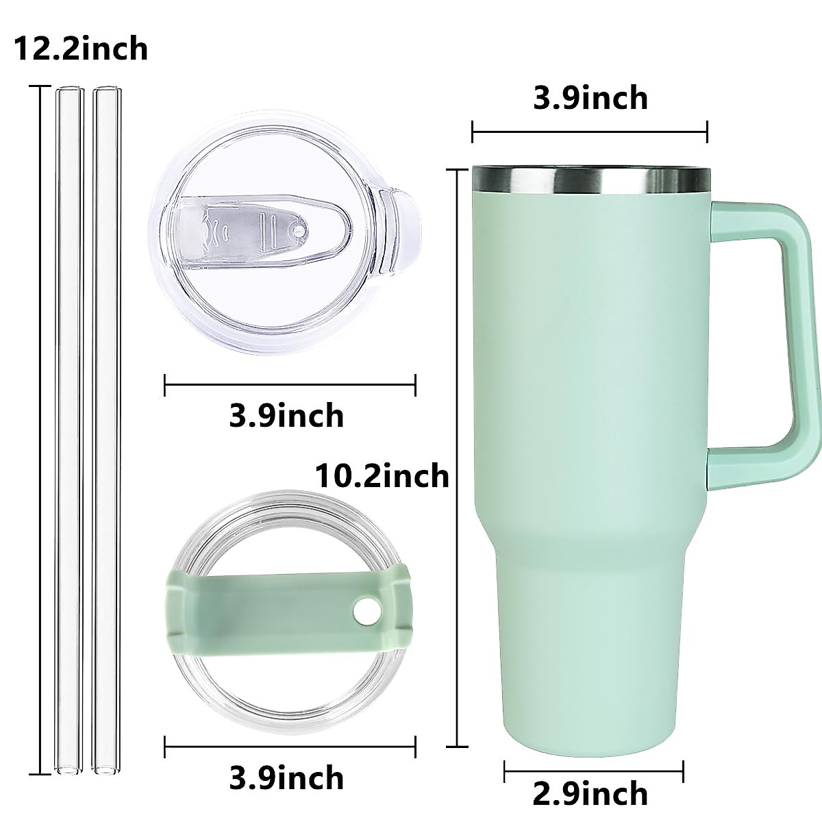 SYACOT 40 oz Tumbler with Handle and Straw Stainless Steel Insulated Tumbler Leak Proof Lid and Straw Lid Reusable Travel Mug Coffee Mug Cup Dishwasher Safe Keep Drinks Cold and Hot (Jade)