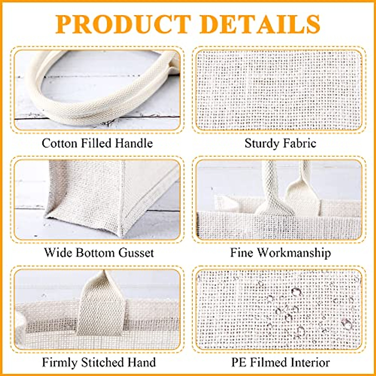 12 Pieces Burlap Tote Bags with Handles Reusable White Jute Tote Bag for Bridesmaid Gift Wedding Bachelorette Party Favors Shopping DIY Crafts Bags, 12.2 x 3.9 x 9.8 Inch