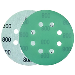 POLIWELL 5 Inch Sanding Discs 8 Holes 800 Grit Wet Dry Film-Backed Green Line Hook and Loop Dustless Power Random Orbital Sander Paper, for Car Paint Wood or Metal Grinding and Polishing, 20 Pack