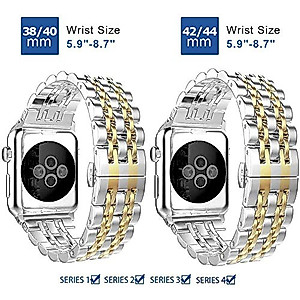 PUGO TOP Bands Replacement for apple watch 38mm Series 3 2 1 40mm Series 6 5 4 SE 41mm Series 7, Stainless Steel iWatch iPhone Watch Bracelet 2 Tones for Men Women(38mm/40mm/41mm, Gold)