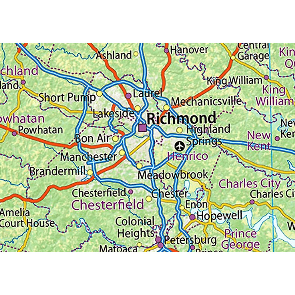 Physical Map of Virginia State - 11.3 x 23.3 Inches - Paper Laminated
