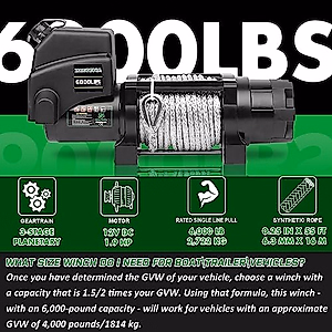 Zostera Electric Winch 12v 6000lbs Boat Trailer Winch with Remote Synthetic Rope 1/4 in x 55 ft Hook Wireless Remote Handlebar Switch, Automatic Braking, Waterproof, for ATV UTV Powersports Off Road
